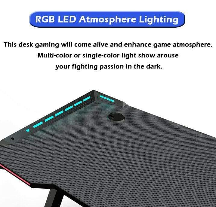 Nix Gaming Desk Computer Table with Cup Holder & LED Light | HopeRacer ...